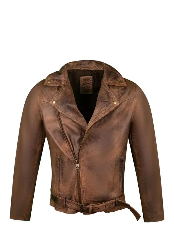 ZASTASTUDIO Blended Malt Biker Leather Jacket - Brown