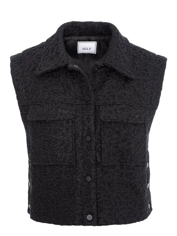 CONCEPT A TROIS Sleeveless Textured Vest With Embroidery - Black