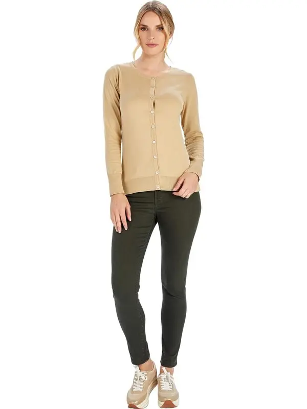 PERALUNA Mila O-neck Cotton Cardigan - Beige