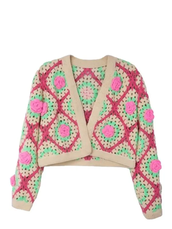 Saachi Rosette Crochet Cardigan - White