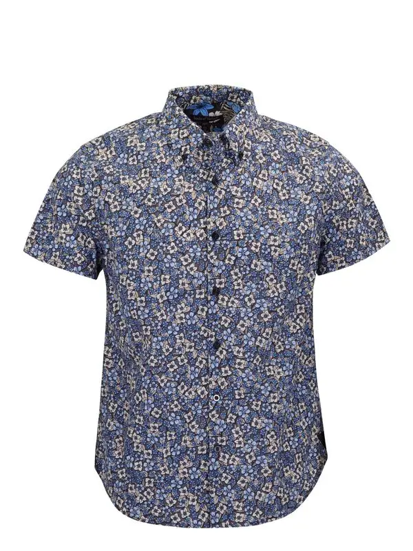 LORDS OF HARLECH Tim Floral Field Printed Button Up Shirt - Black