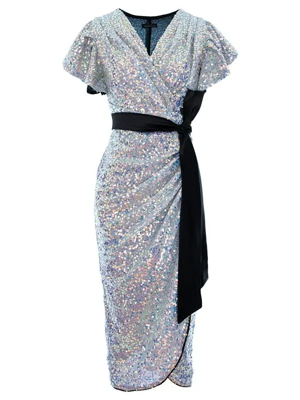 CONCEPT A TROIS Sequin Embellished Midi Wrap Dress - Blue