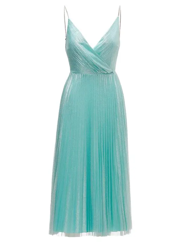 NISSA Pleated Tulle Midi Dress - Blue