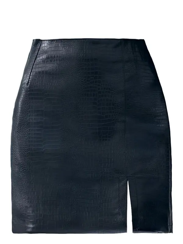 ATS THE LABEL Tess Croc Embossed Leather Mini Skirt - Black