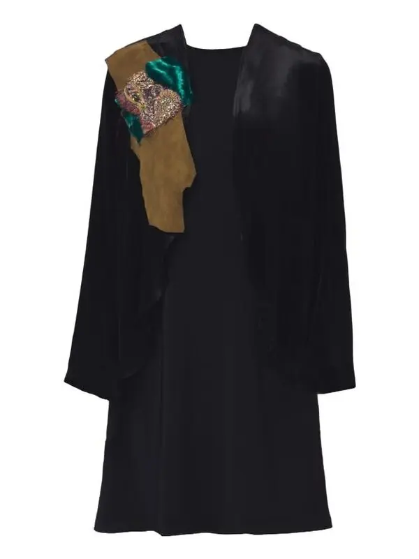 SANIYA KHAN Silk Panne Velvet Applique Jacket - Black