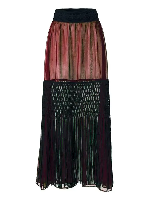 L2R THE LABEL Embellished Tiered Organza Skirt - Black/brown