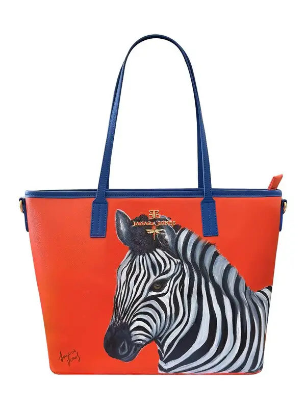JANARA JONES Hand-painted Zebra Tote Bag - Orange