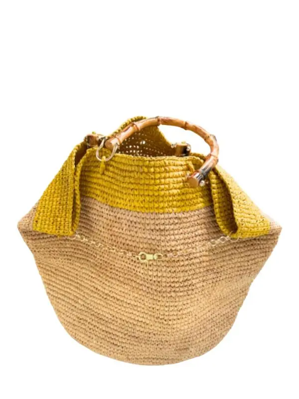 ZANATANY CONCEPTS Chainette Raffia Bamboo Handle Bag - Yellow