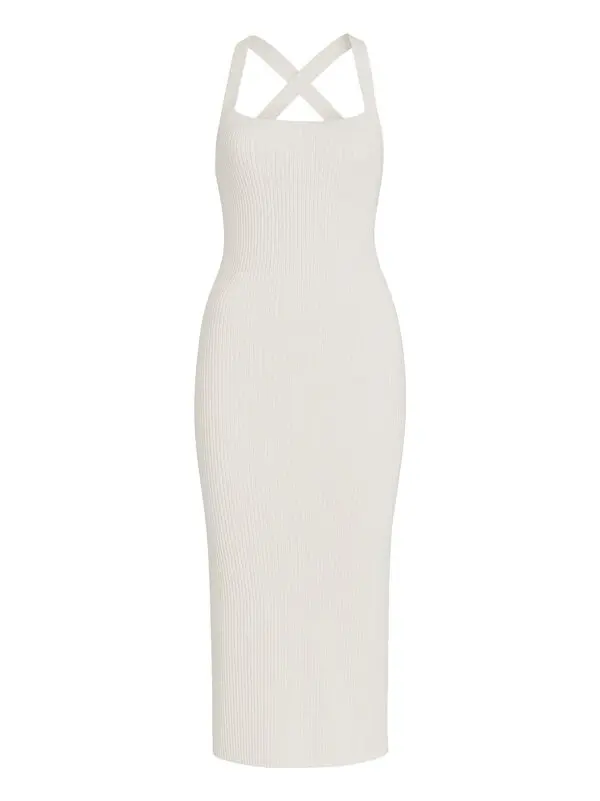 MONLICIA Azura Knit Crisscross Back Bodycon Midi Dress - White