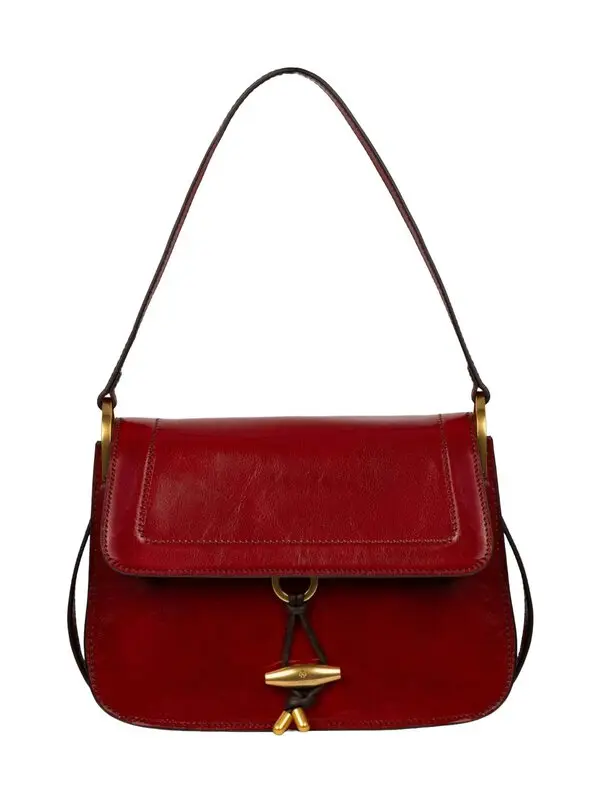 TIME RESISTANCE Leather Flap Shoulder Bag - Red