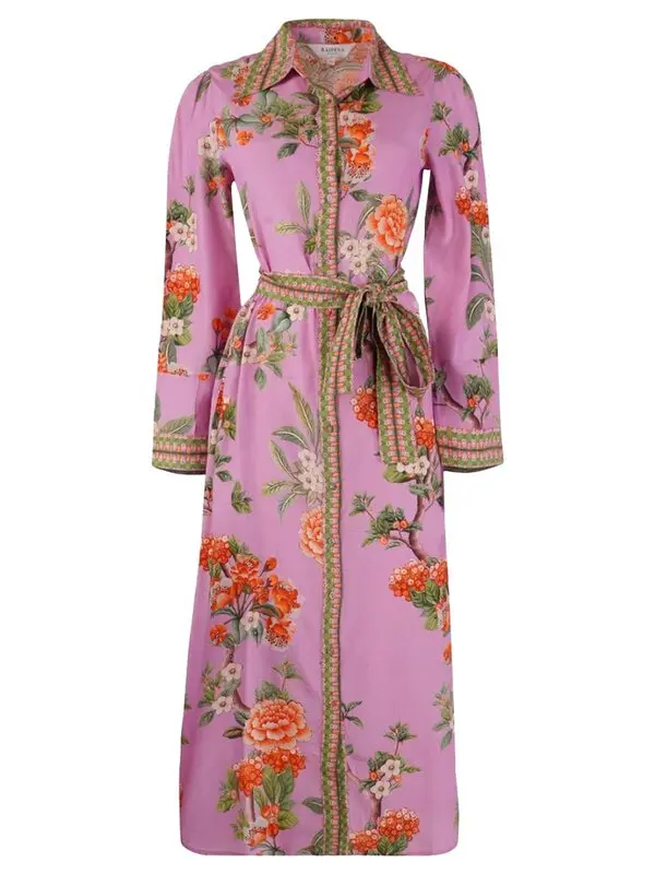 RAISHMA Floral Midi Shirt Dress - Purple