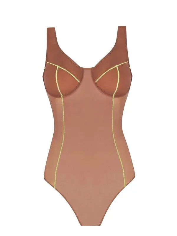 YORSTRULY Underwired Bodysuit With Contrast Stitching - Brown