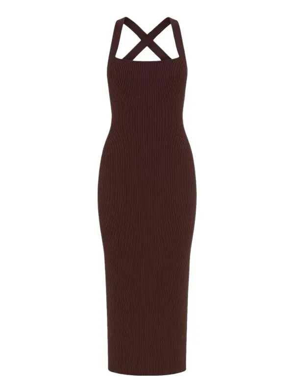 MONLICIA Azura Knit Crisscross Back Bodycon Midi Dress - Brown