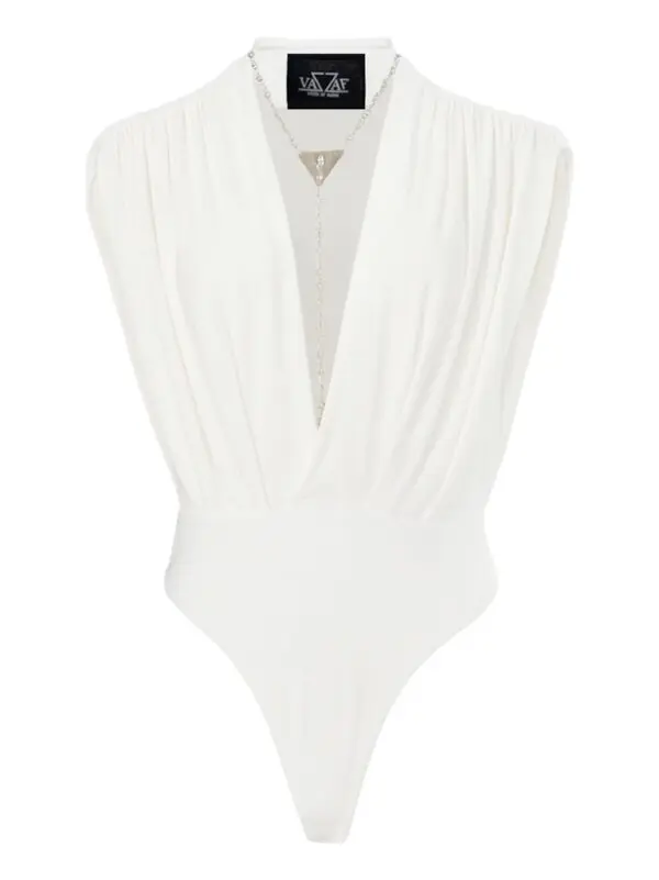 VAZAF Draped Bodysuit With Detachable Necklace - White