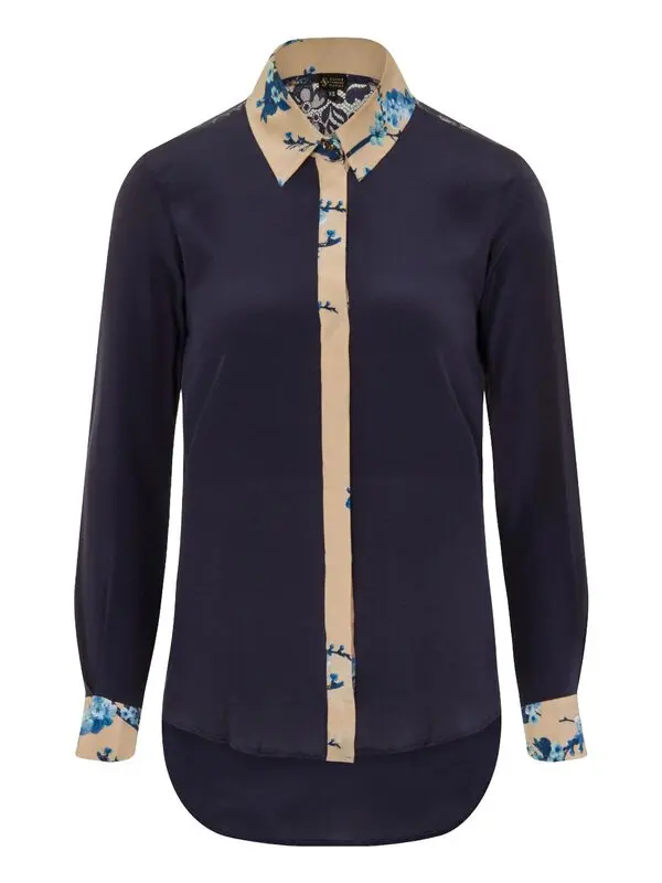 SOPHIE CAMERON DAVIES Midnight Printed Classic Silk Shirt - Blue