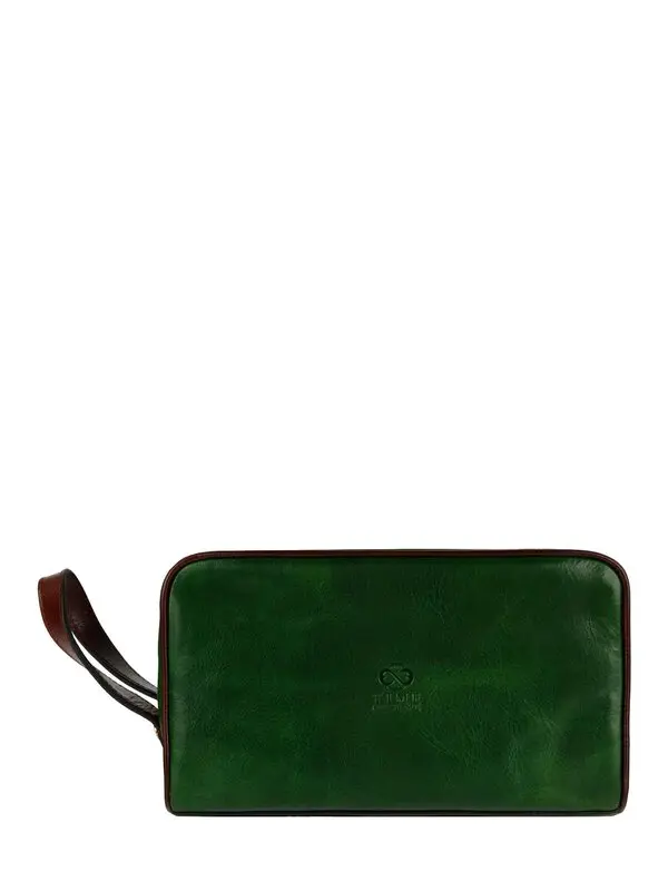 TIME RESISTANCE Leather Dopp Kit - Green