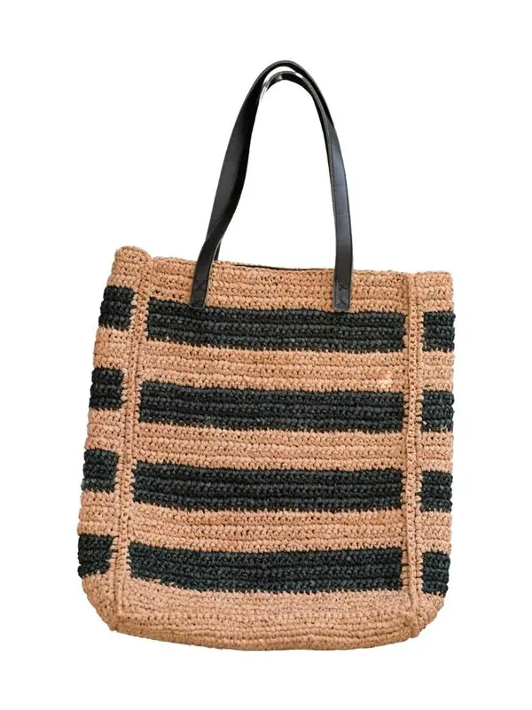 Pink Haley Alina Striped Raffia Tote - Black
