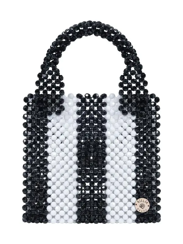 TILLIE BEADS Beaded Tote With Round Handle - Black/white