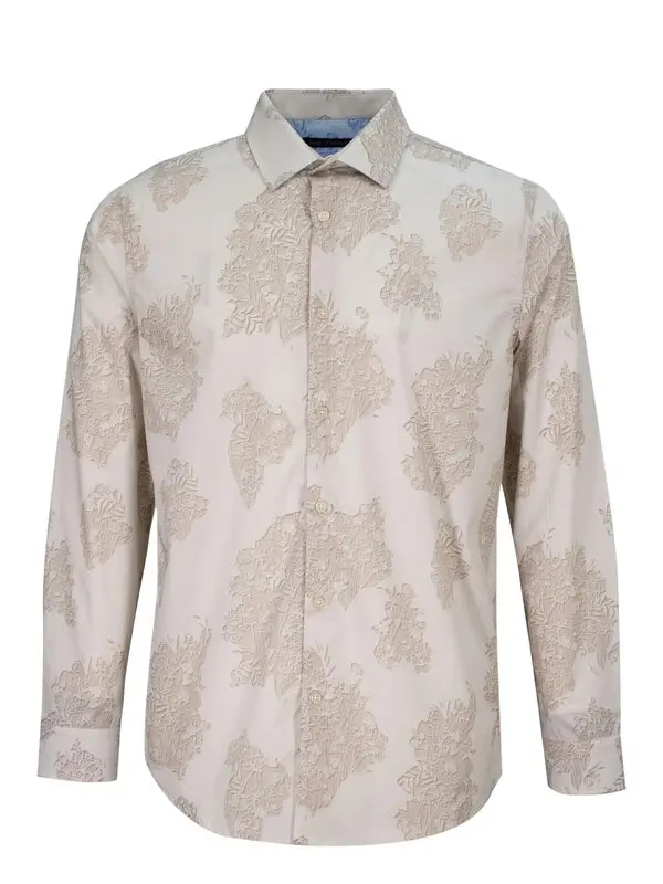LORDS OF HARLECH Nigel Cutout Oxford Shirt Pumice - Brown