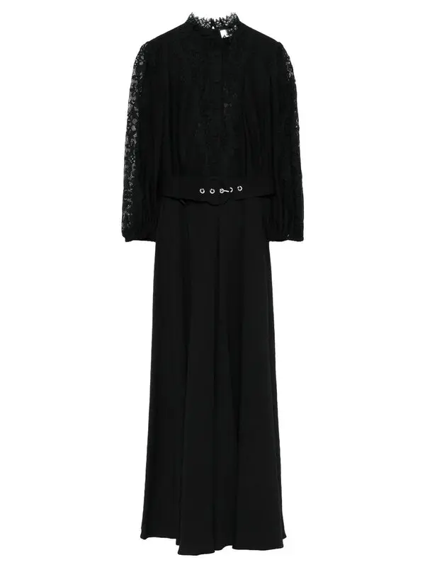 NISSA Lace-insert Viscose Midi Dress - Black