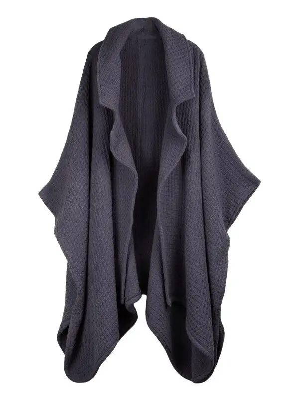Saachi Oversized Waffle Knit Collared Jacket - Grey