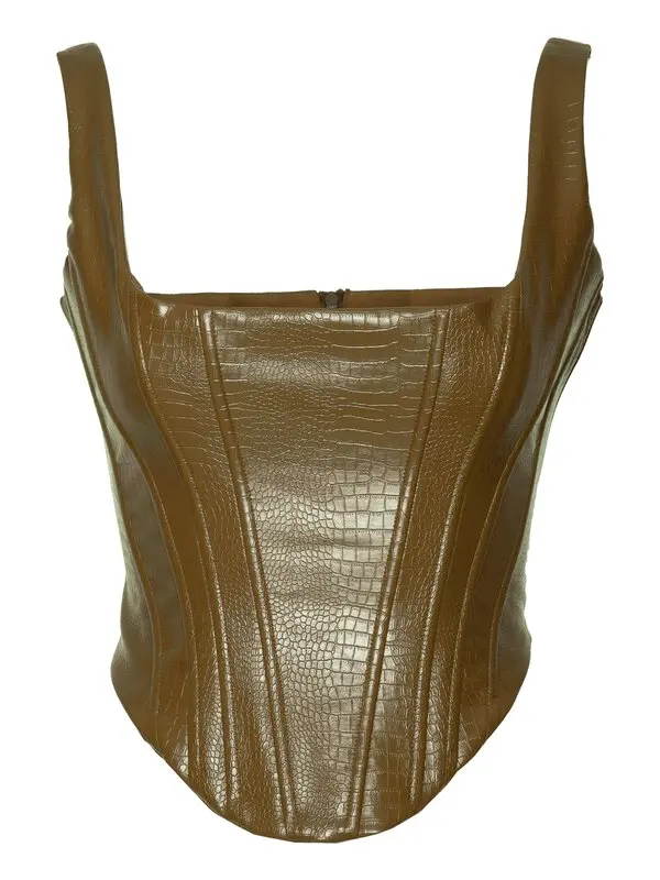 OFUURE Faux Leather Corset Top - Green