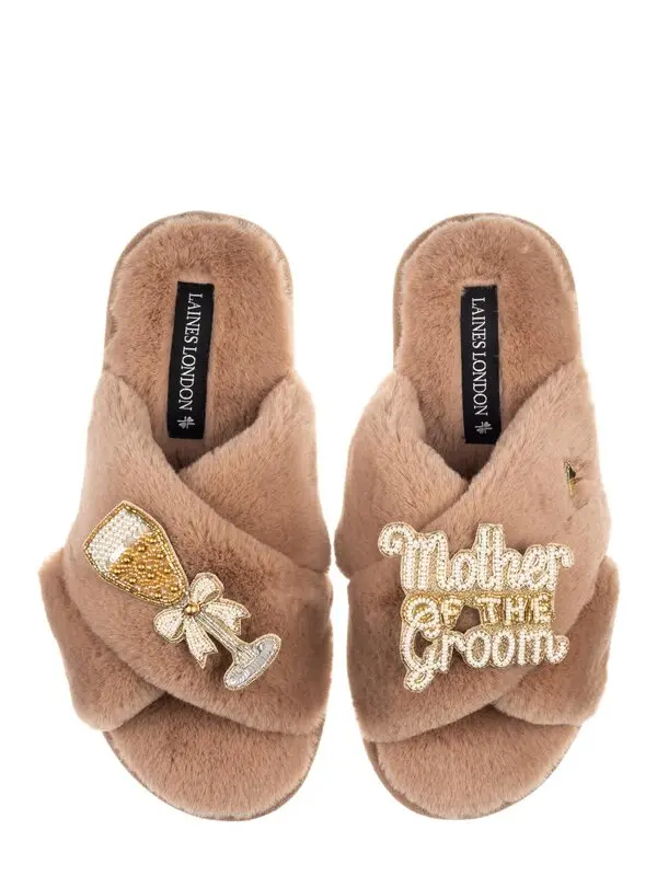 LAINES LONDON Classic Slippers With Brooches - Brown
