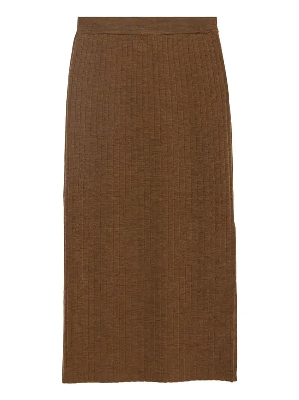 PERALUNA Molly Rib-knit Midi Skirt - Brown