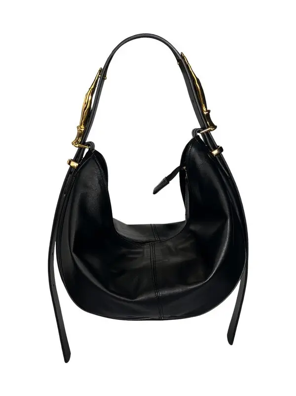INDIGOLUSH Hobo Adjustable Hand-shaped Leather Bag - Black