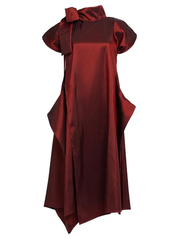 BIANCA POPP Halves Shoulder Ribbon Asymmetrical Taffeta Dress - Red