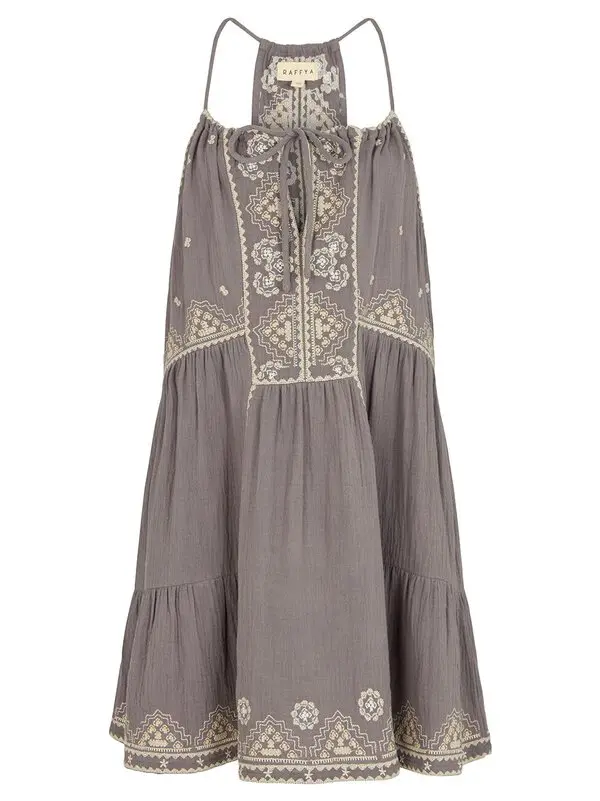 RAFFYA Jen Embroidered Mini Dress - Grey