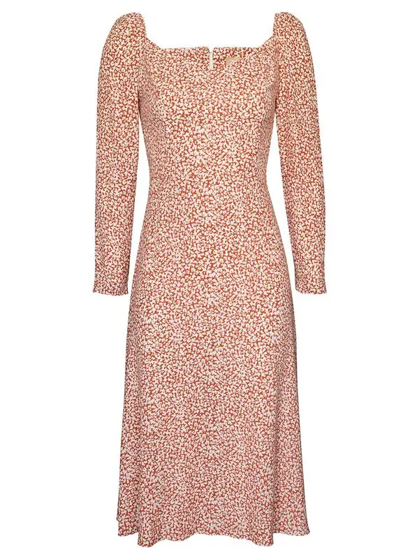 2KSTYLE Floral Print A-line Viscose Midi Dress - Orange