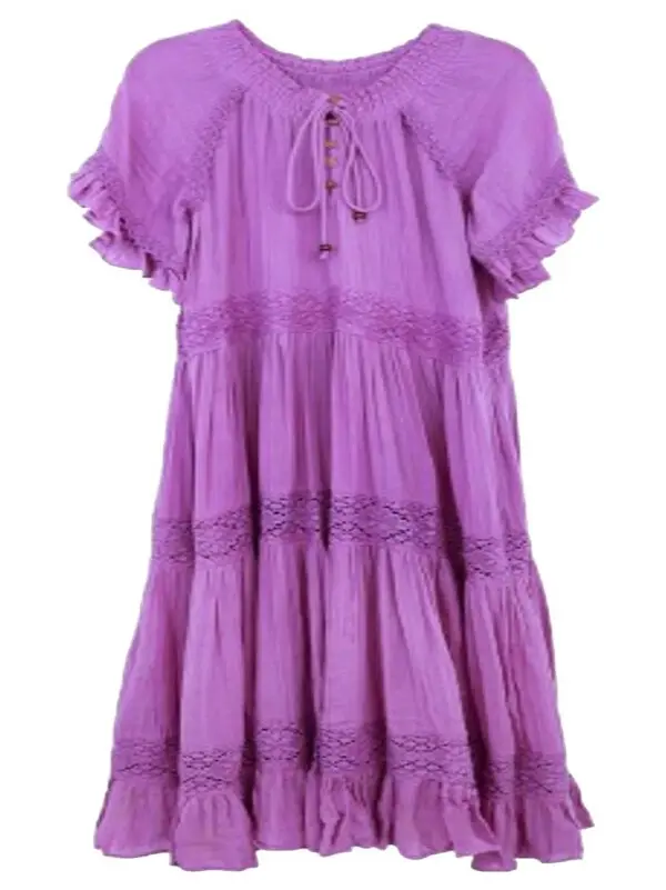 Saachi Cotton Long Kaftan Dress - Purple