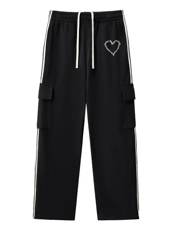 X ILONA BLUE Love Riot Side Stripe Straight Leg Pants - Black/white