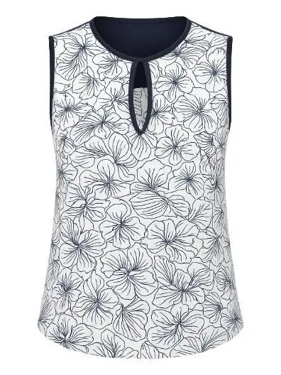 CONQUISTA Floral Keyhole Top - Blue