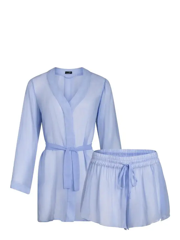 JE MÉRITE (I DESERVE) Silk Chiffon Shirt Dress And Tap Short Set - Blue