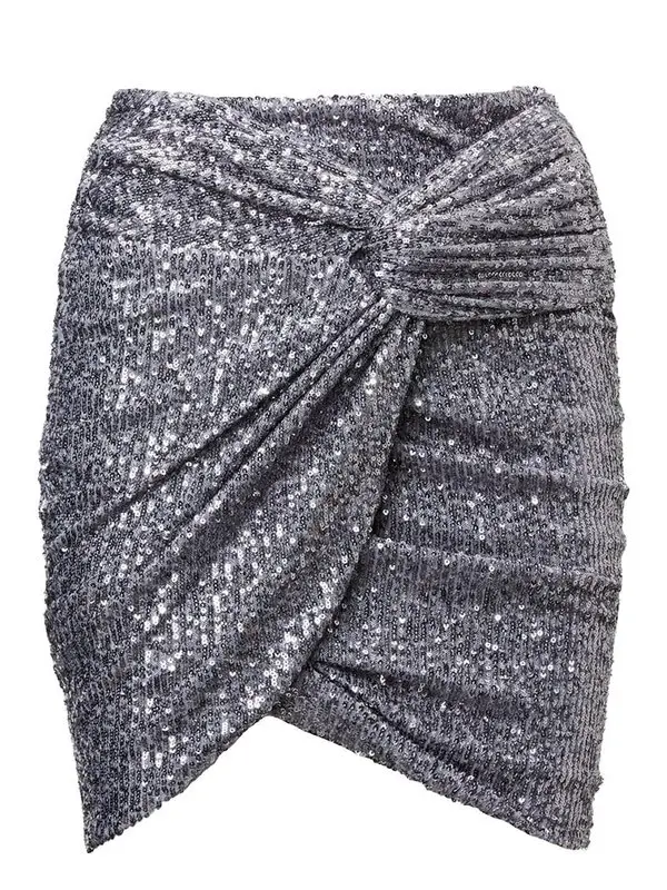 BLUZAT Sequin Knot Detail Skirt - Silver