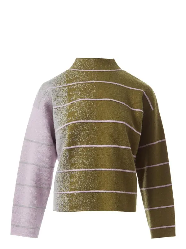 FULLY FASHIONING Jacquard Knit Stripe Sweater - Green