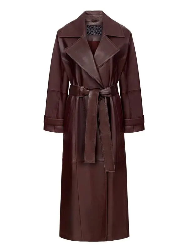 SAINT ONES Arden Leather Trench Coat - Red