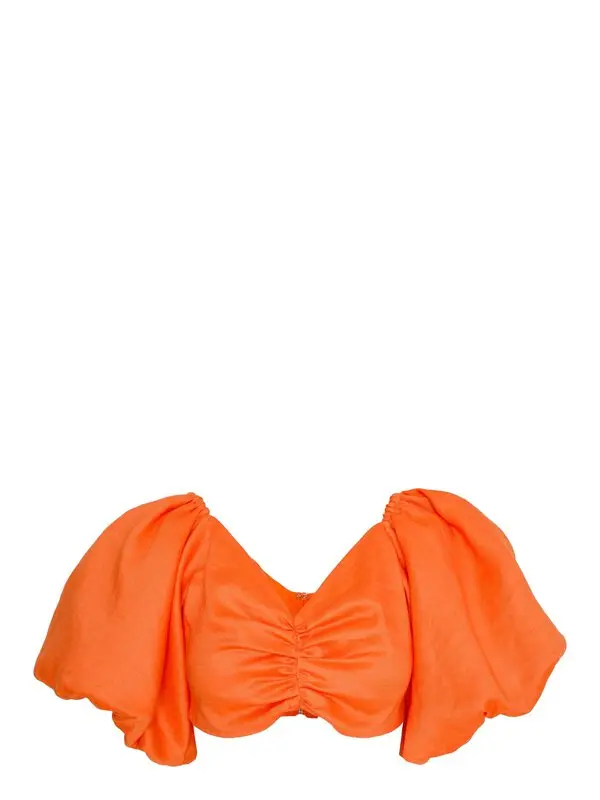 OFUURE Linen Skye Puffy Sleeve Crop Top - Orange
