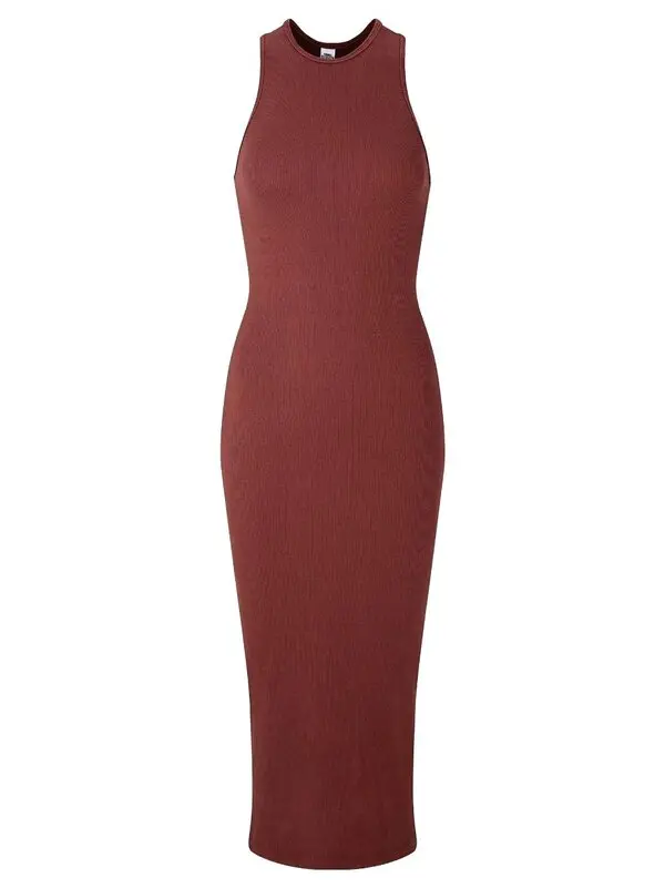 NUMBAT Lena Ribbed Fitted Midi Dress - Brown