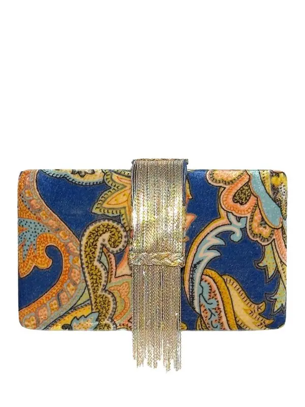 SIMITRI Paisley Fringe Clutch - Blue