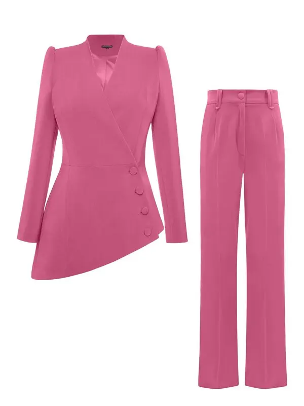 TIA DORRAINE Asymmetric Power Suit - Pink