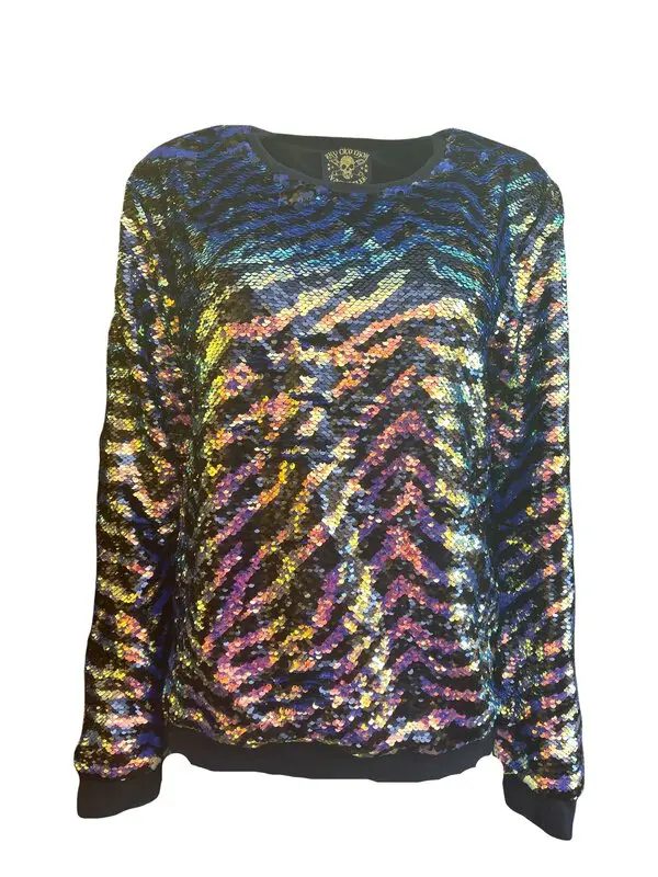 ANY OLD IRON Iridescent Zebra Reversible Sequin Sweatshirt - Blue