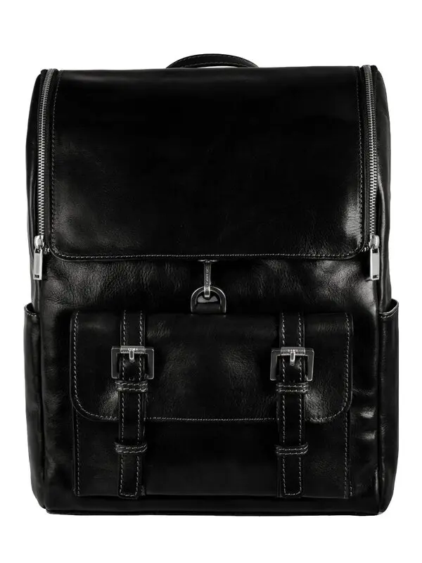TIME RESISTANCE Large Leather Backpack - Black