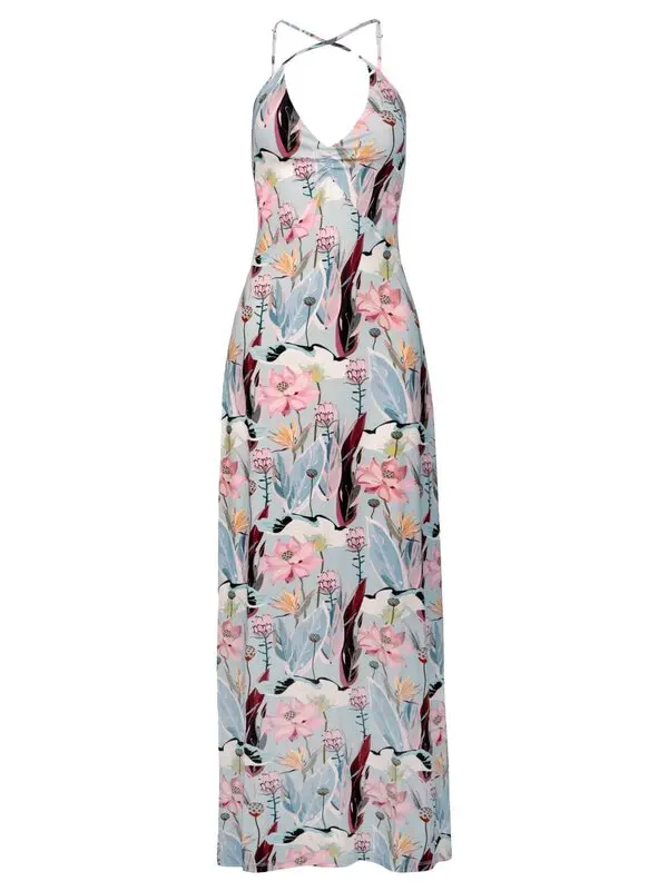 OH!ZUZA NIGHT&DAY Floral Print Maxi Dress With Open Back - Blue