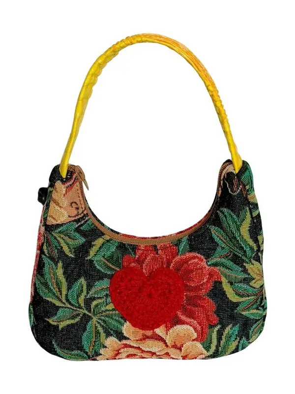 COUTURE TO YOUR DOOR Upcycled Floral Tapestry Mini Baguette Bag - Black/red/yellow
