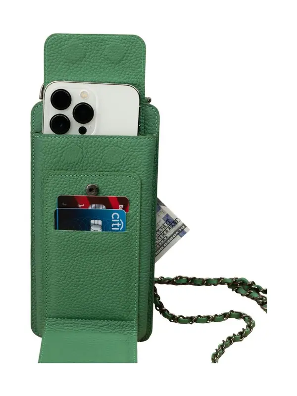 LEATHERE Leather Crossbody Phone Wallet - Green