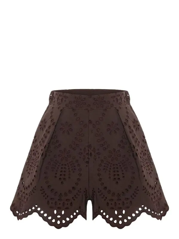 THISISU COLLECTION High-waisted Broderie Anglaise Shorts - Brown