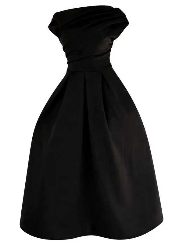 GIRL IN MIND Betty Asymmetric Neckline Midi Dress - Black